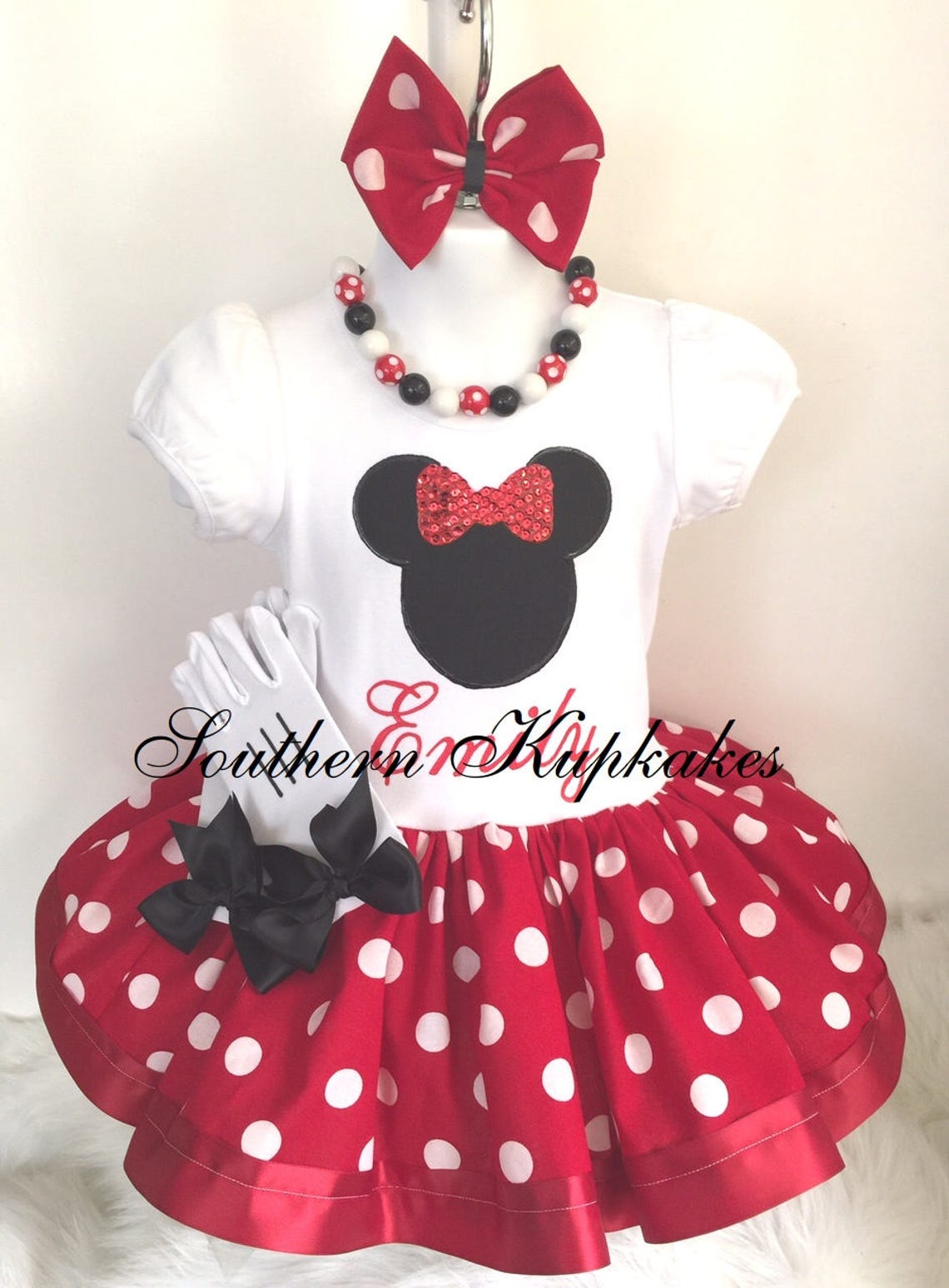 Red Minnie Mouse Dress Inspired Polka 2pc Dot Twirl Bow Etsy