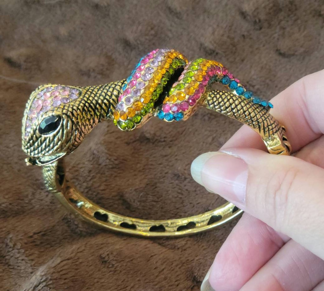Vintage Rhinestone Crystal Snake Serpentine Hindged Bangle Bracelet - Etsy