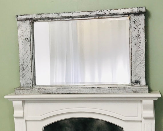 White Rustic Distressed Mirror With White & Blacks Coming | Etsy