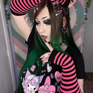 Emo Striped Arm Warmers [black/hot Pink] - Etsy