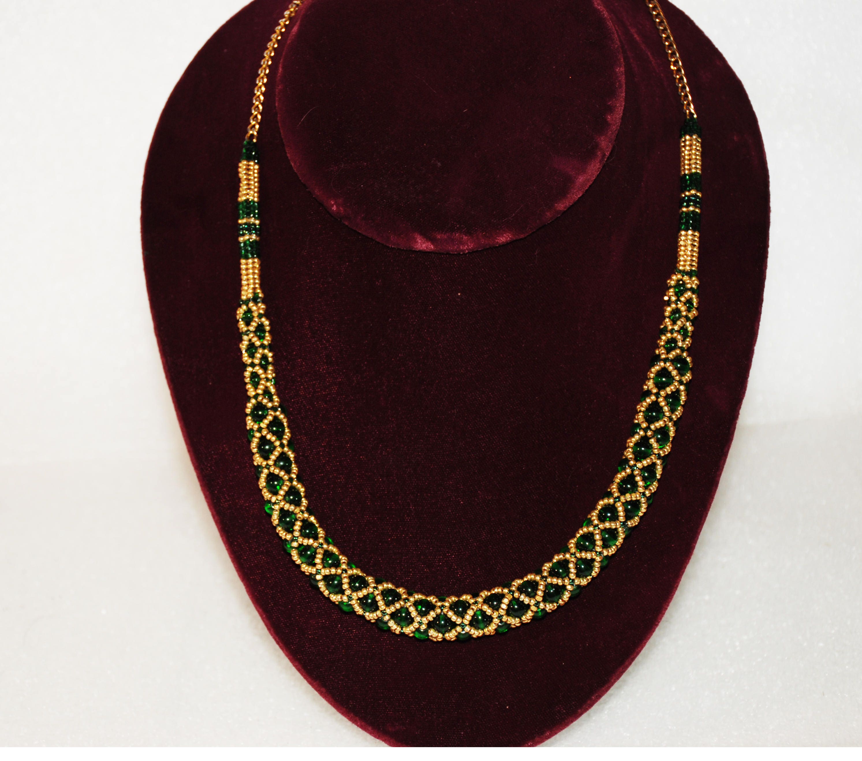 Green and Gold Beaded Netted Rope Necklace One of a Kind Original ...