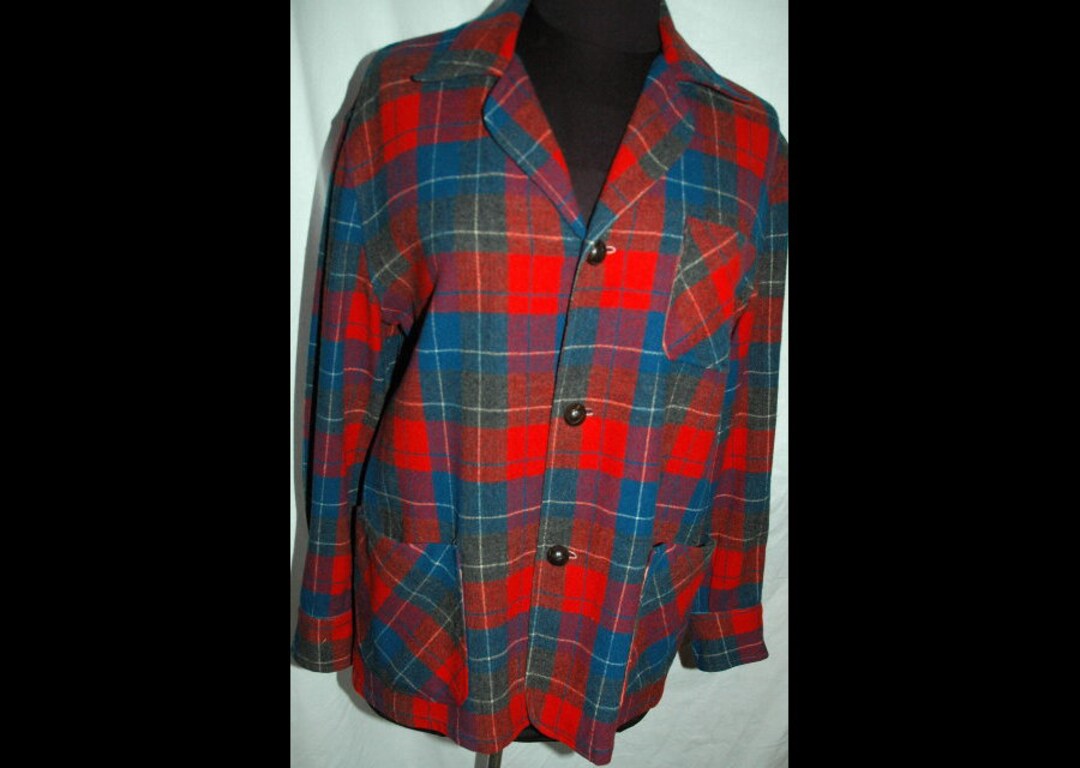 49er Wool Plaid Shirt Jacket, Blazer in Excellent Condition by Viola ...