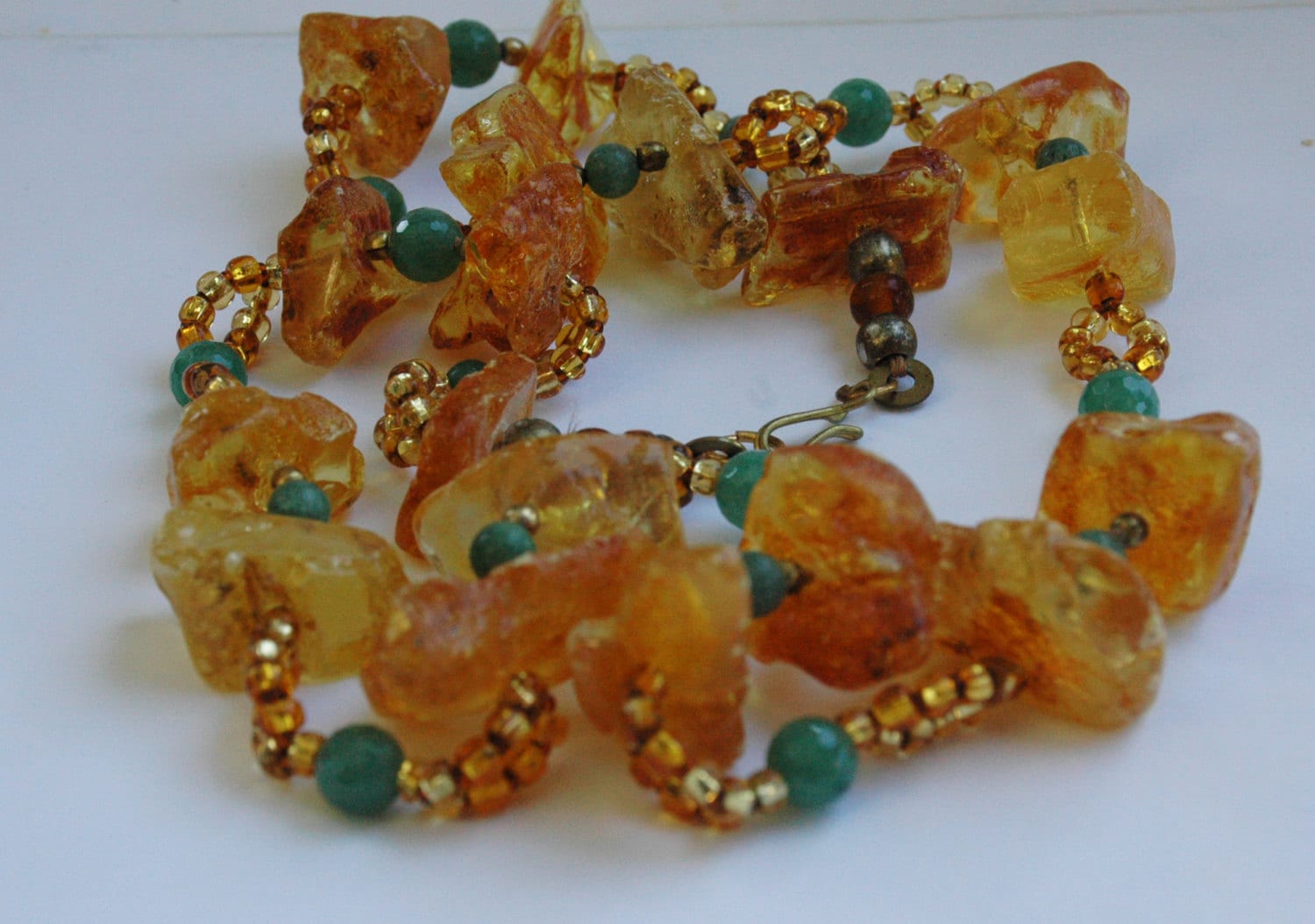 Amber Jade Raw Chunky Amber Jadeite and Aventurine Stone Necklace, Hand ...