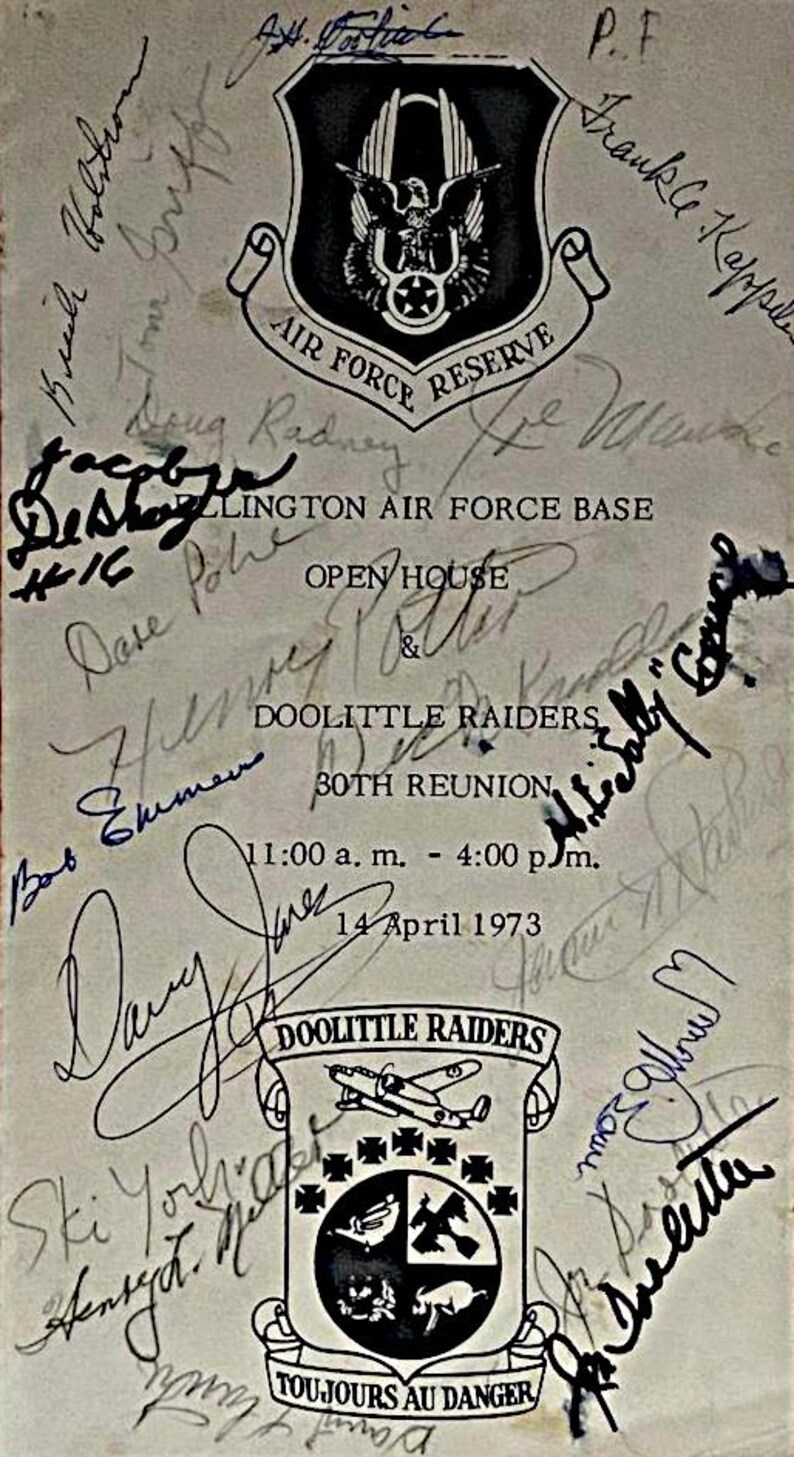 RARE C1973 Doolittle Raiders Hand Signed Itinerary at 30th Year Reunion ...