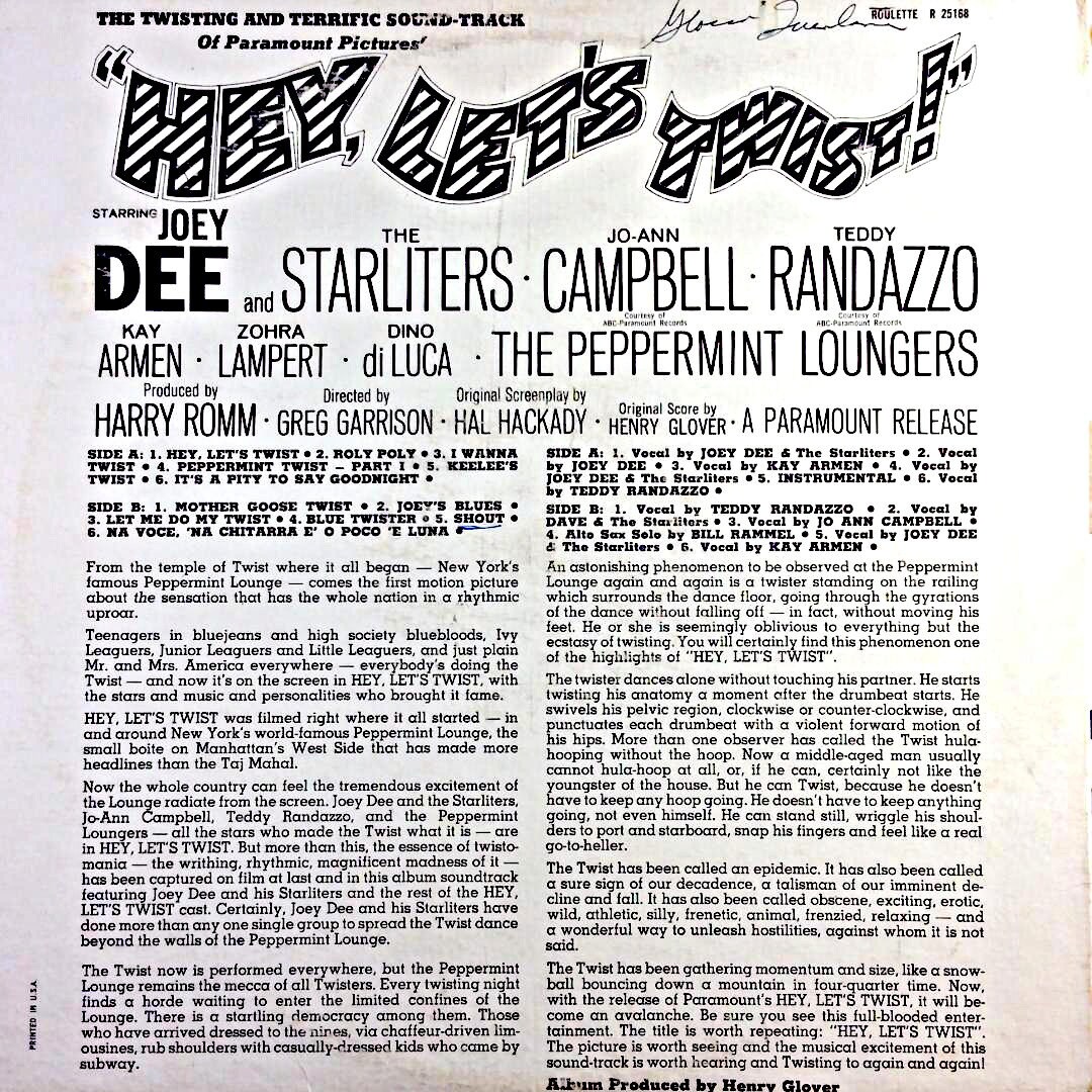 LP - Joey Dee - Hey, Let's Twist - Original Sound Track - Roulette ...