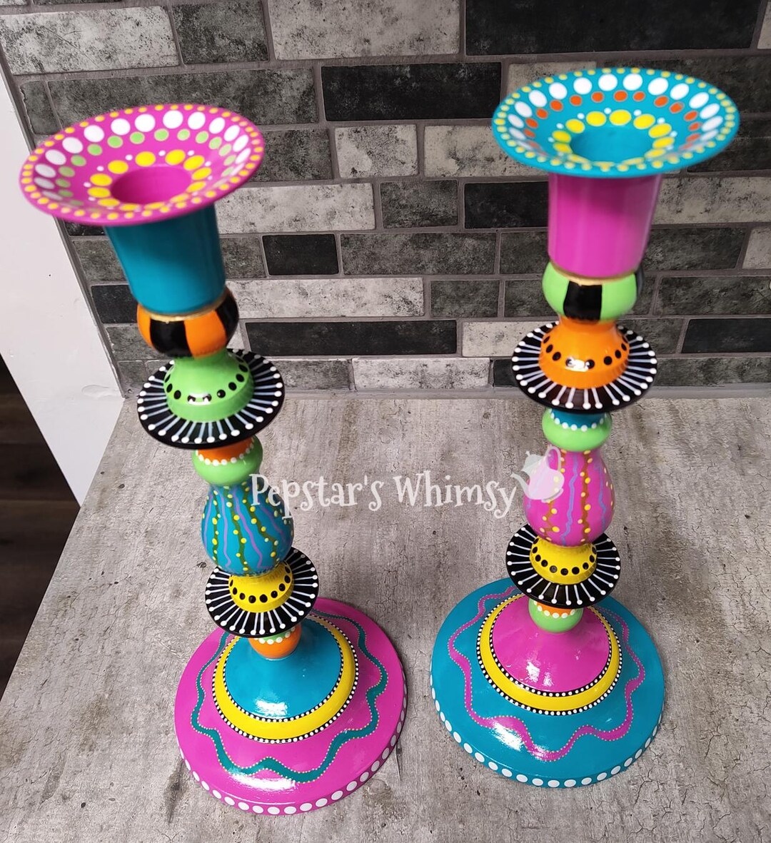 Whimsical Boho Hand Painted Candlesticks - Etsy