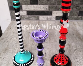 Whimsical, Boho, Hand Painted Candlesticks Set of Three - Etsy
