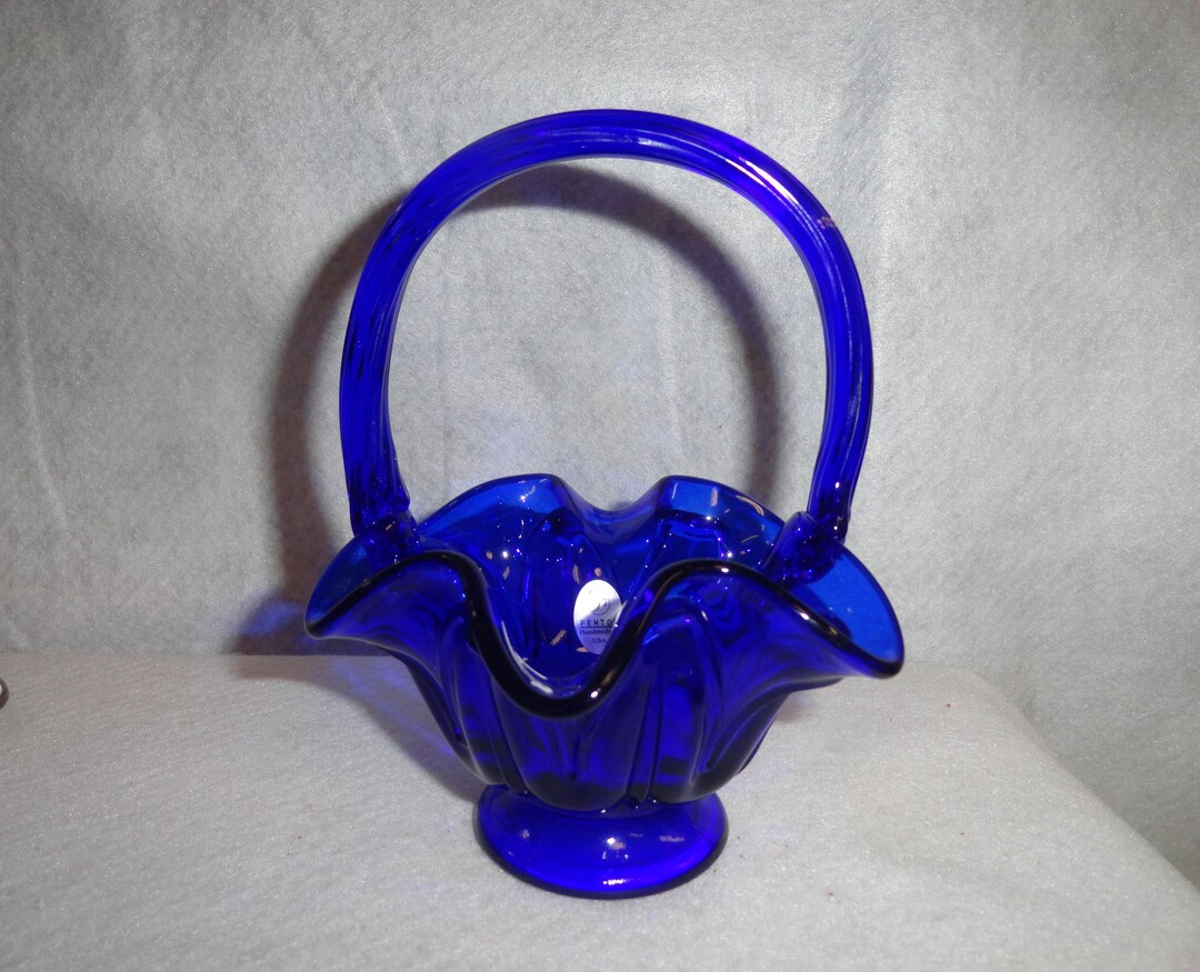 Fenton Cobalt Blue Lamb's Tongue Art Glass Basket - Etsy