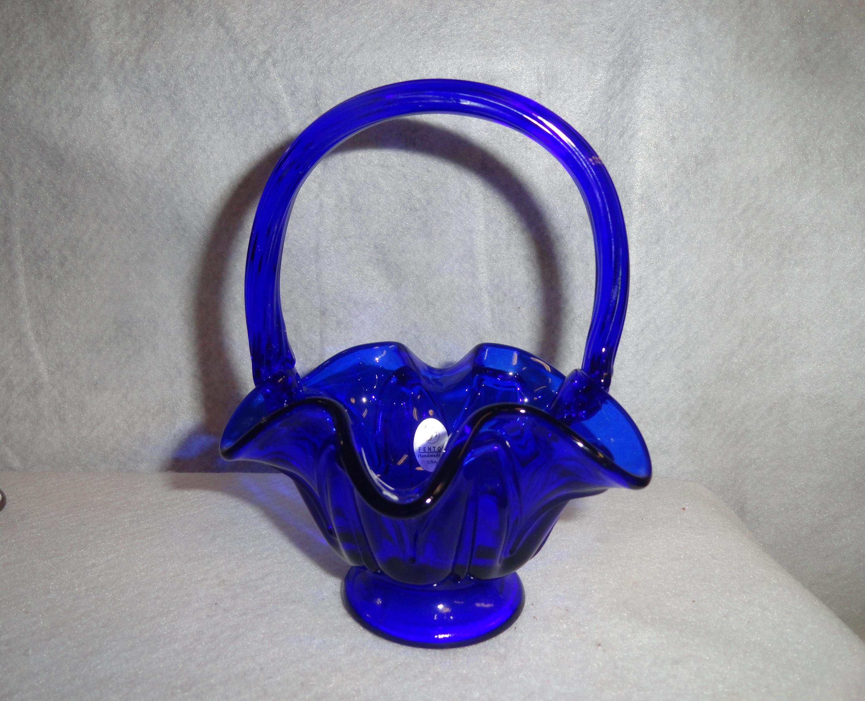 Fenton Cobalt Blue Lamb's Tongue Art Glass Basket - Etsy
