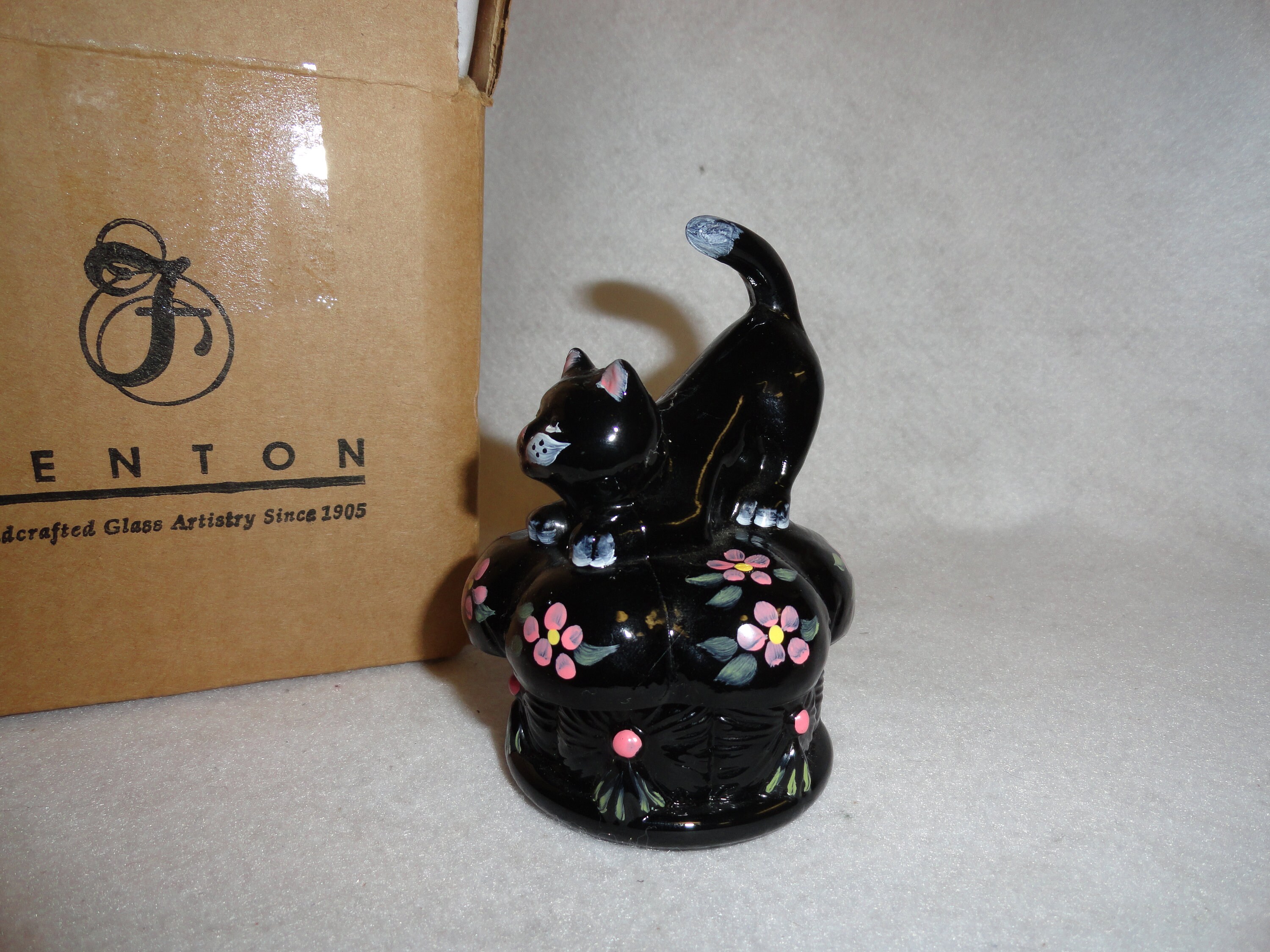 Fenton Hand Painted Cat Figurine Covered Trinket Box - Etsy