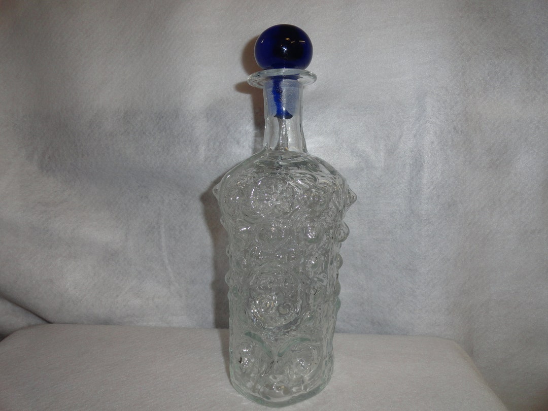Blenko 6819 Moonscape Decanter With Cobalt Stopper - Etsy
