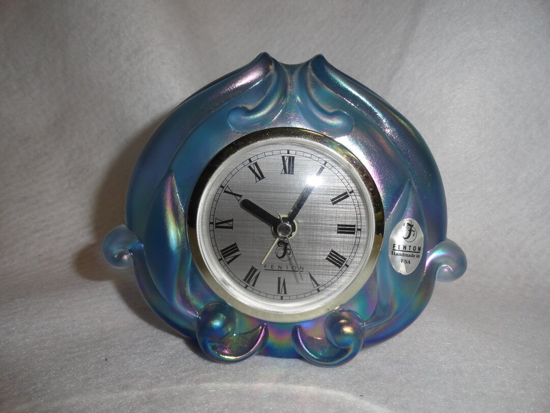 Fenton Misty Blue Iridescent Clock - Etsy