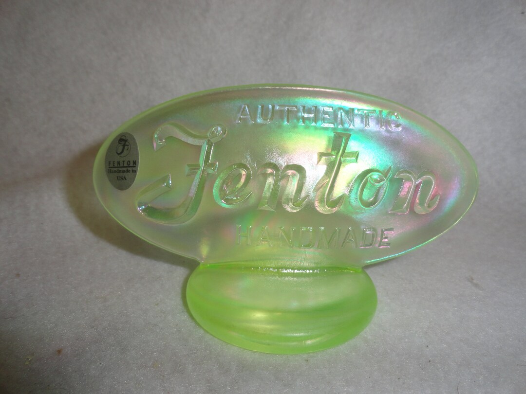 Fenton Topaz Iridescent Logo Sign - Vaseline - Etsy
