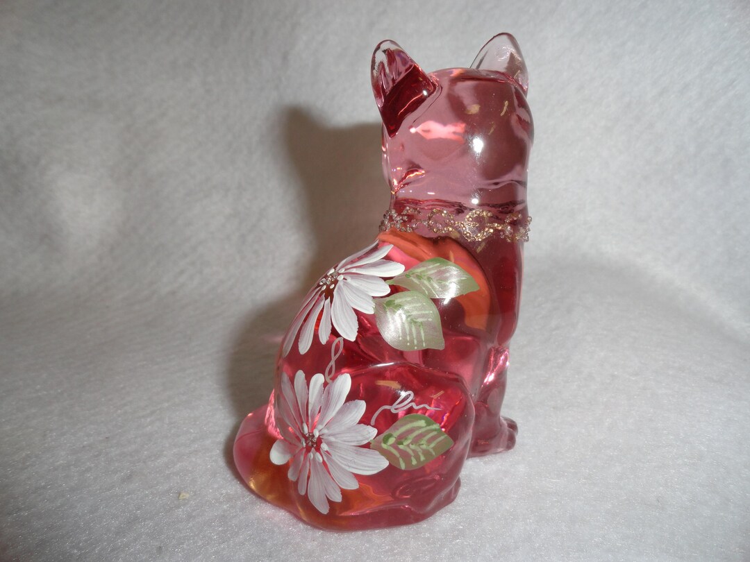 Fenton Hand Painted Cat Figurine - Etsy