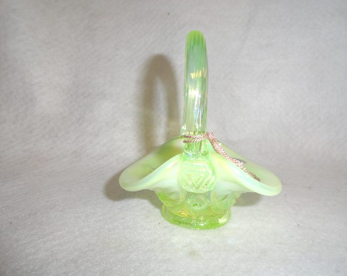 Fenton Iridized Topaz Opalescent Mini Basket - GLOWS! - Etsy
