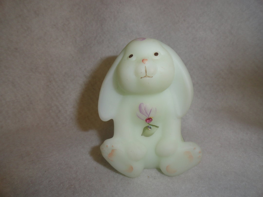 Fenton Hand Painted Opal Satin Rhinestone Bunny Rabbit Figurine - Etsy