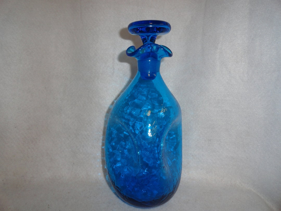 Vintage Blenko 49 Blue Crackle Glass Decanter With Stopper - Etsy