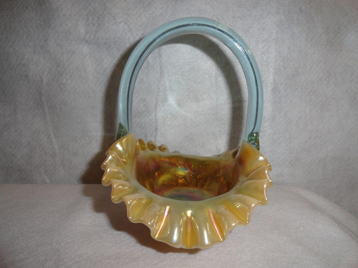 Fenton Aqua Opalescent Marigold Carnival Glass Inverted Strawberry ...
