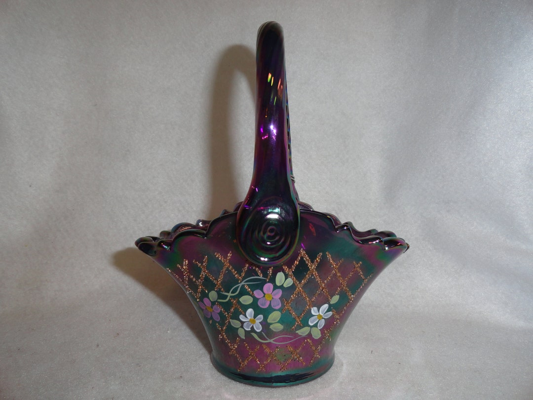 Fenton Hand Painted Carnival Art Glass Basket - Etsy