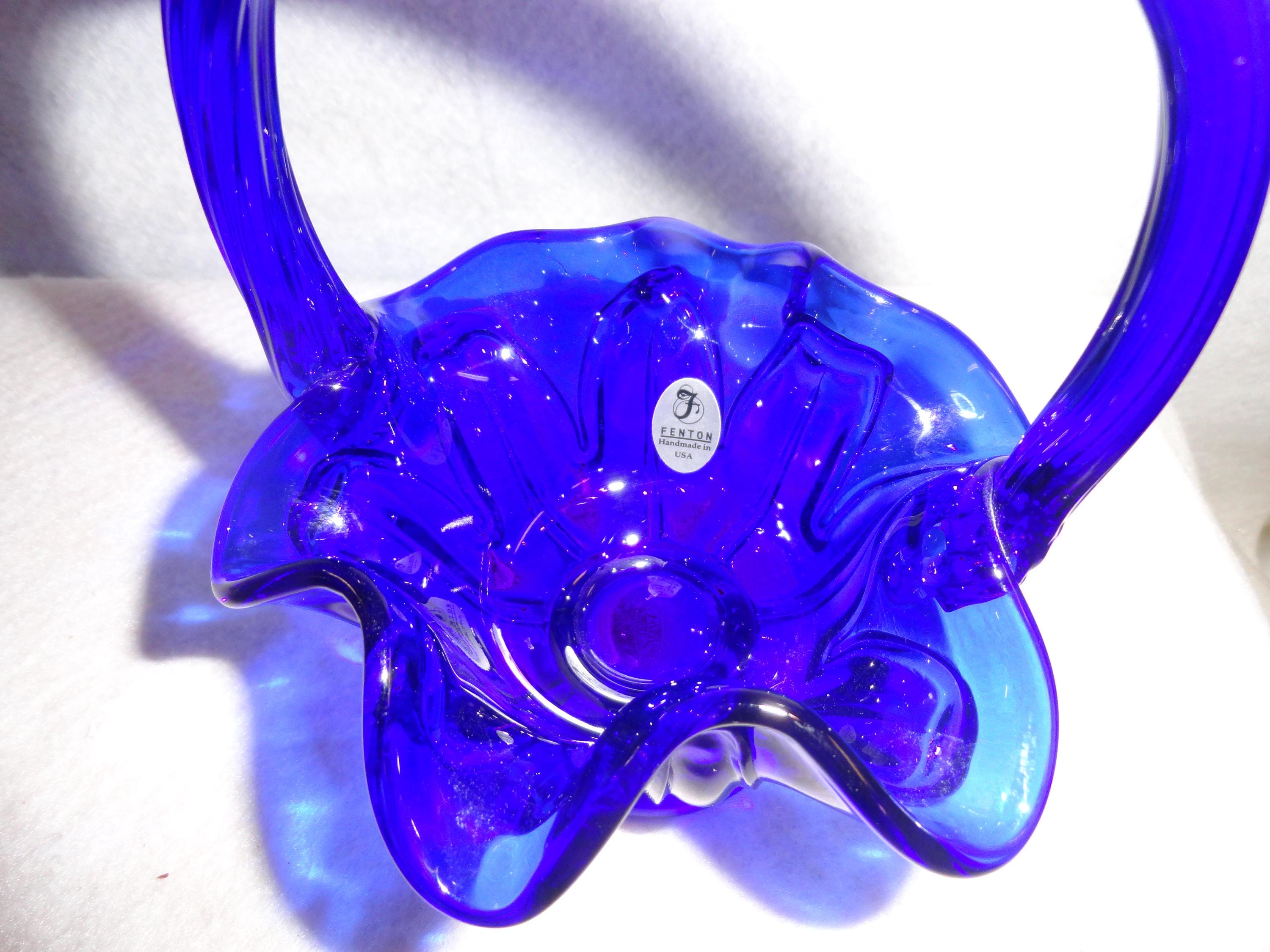 Fenton Cobalt Blue Lamb's Tongue Art Glass Basket - Etsy