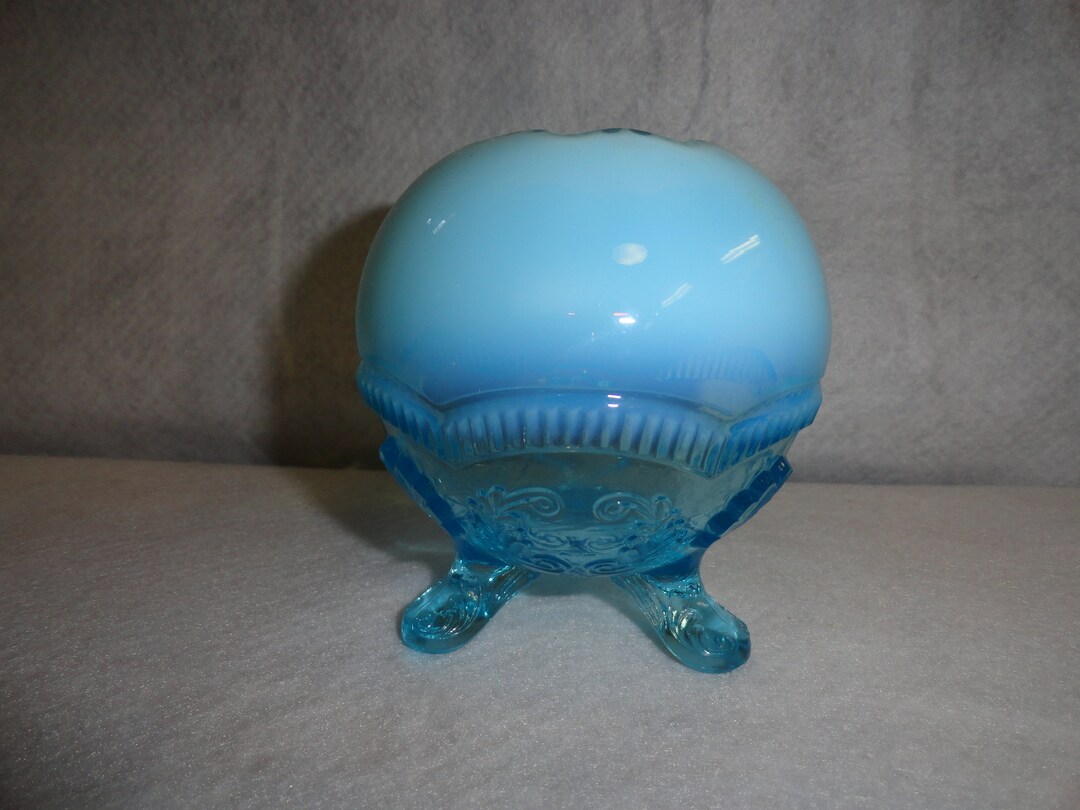 Vintage Model Flint Glass Wreath and Shell Blue Opalescent Footed Rose ...