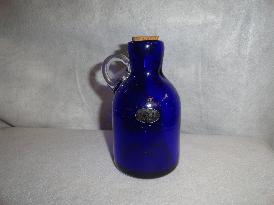 Blenko Cobalt Blue Moonshine Jug With Cork Stopper - Etsy