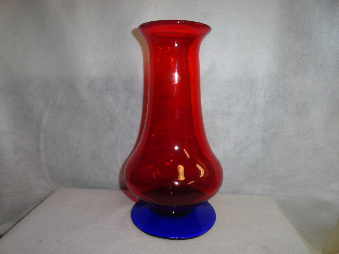 Blenko Ruby/cobalt 2022 Footed Vase - Etsy