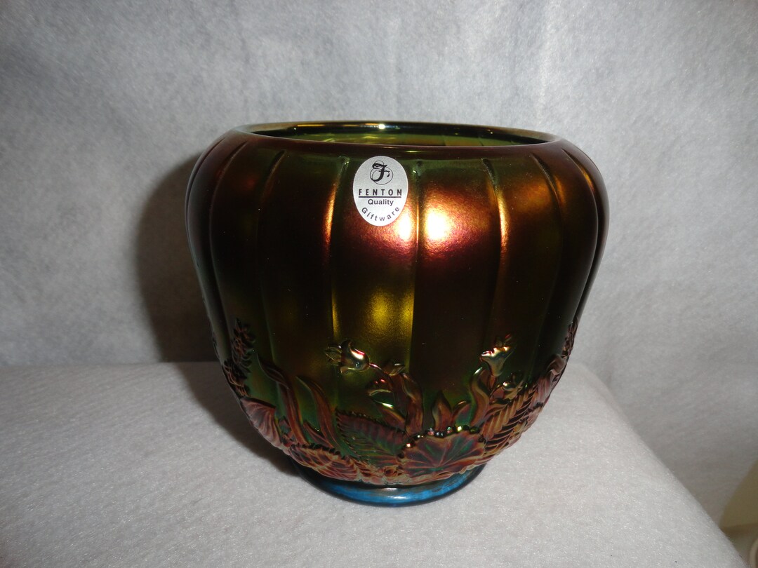 Fenton Marigold Over Aqua Carnival Glass Vase - Etsy