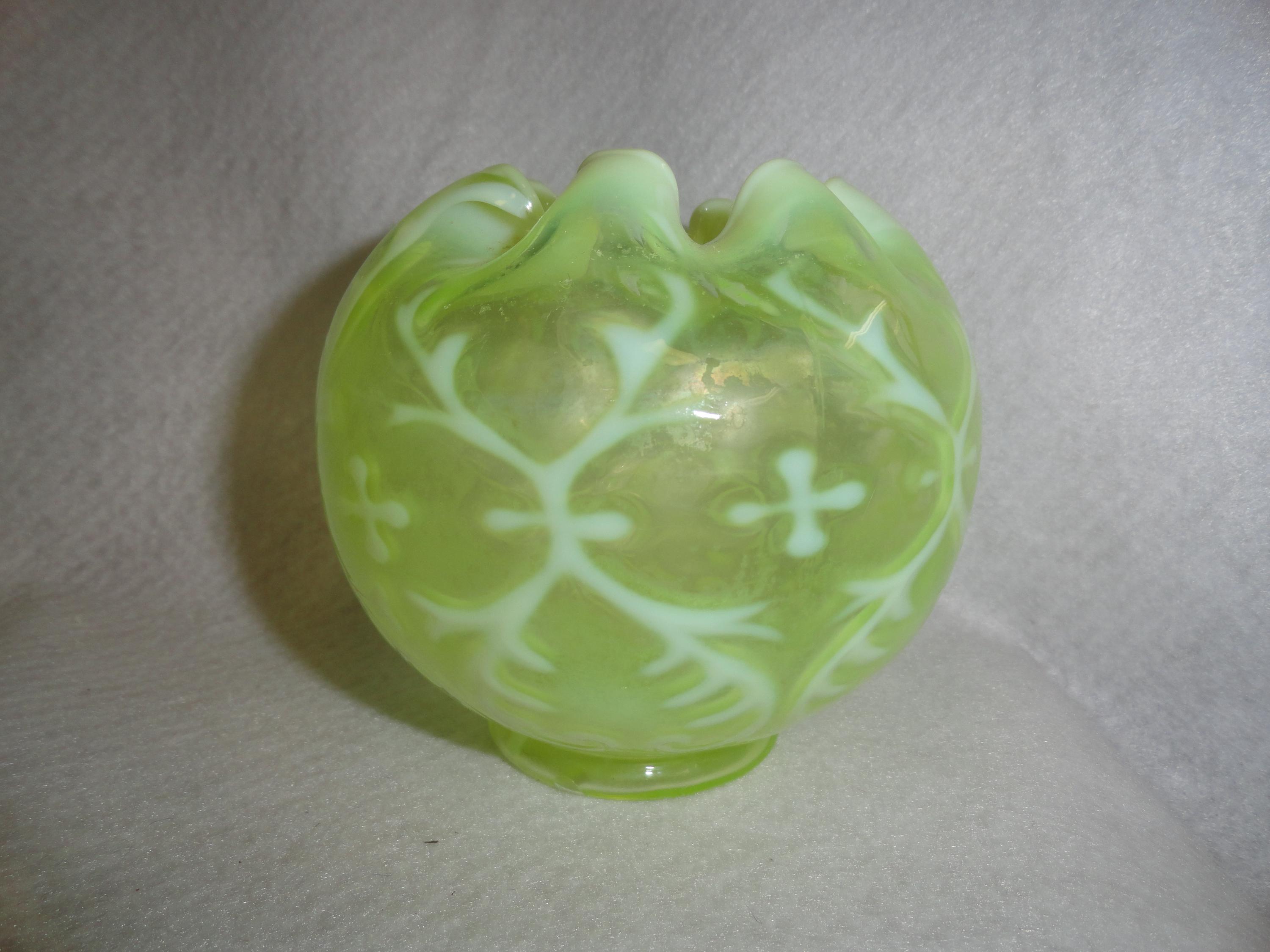 Vintage Northwood Spanish Lace Topaz Opalescent Rose Bowl Vase - GLOWS ...
