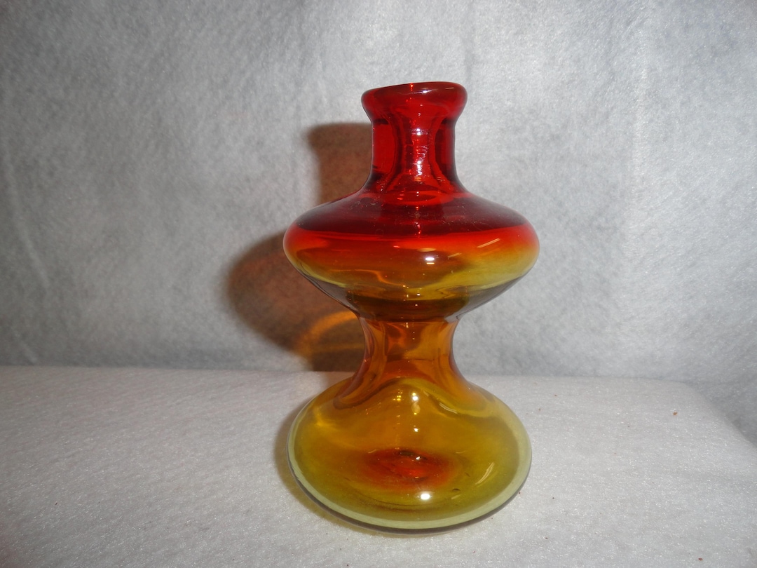 Vintage Blenko 57F Tangerine Mushroom Vase - Etsy