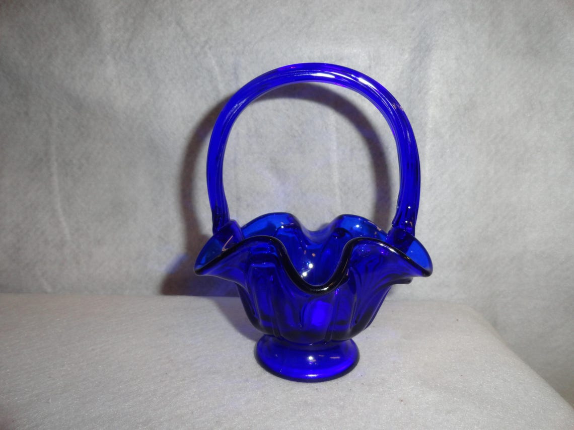 Fenton Cobalt Blue Lamb's Tongue Art Glass Basket - Etsy