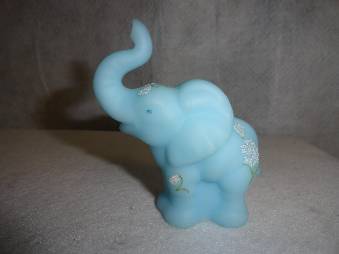 Fenton Hand Painted Blue Satin Trumpeting Elephant - Etsy