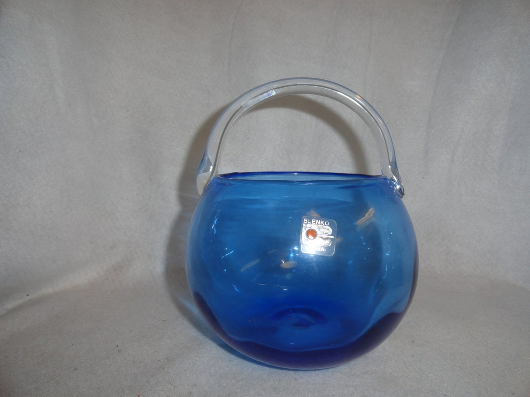 Blenko Azure Art Glass Basket - Etsy