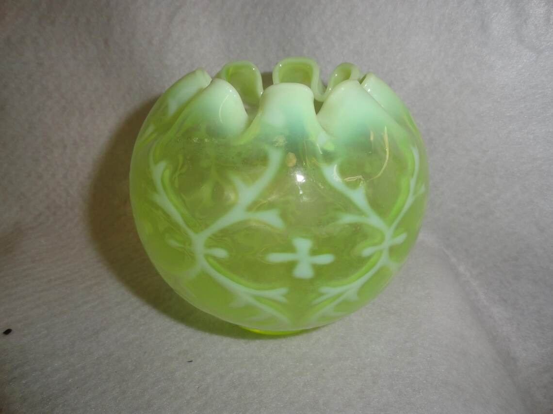 Vintage Northwood Spanish Lace Topaz Opalescent Rose Bowl Vase - GLOWS ...