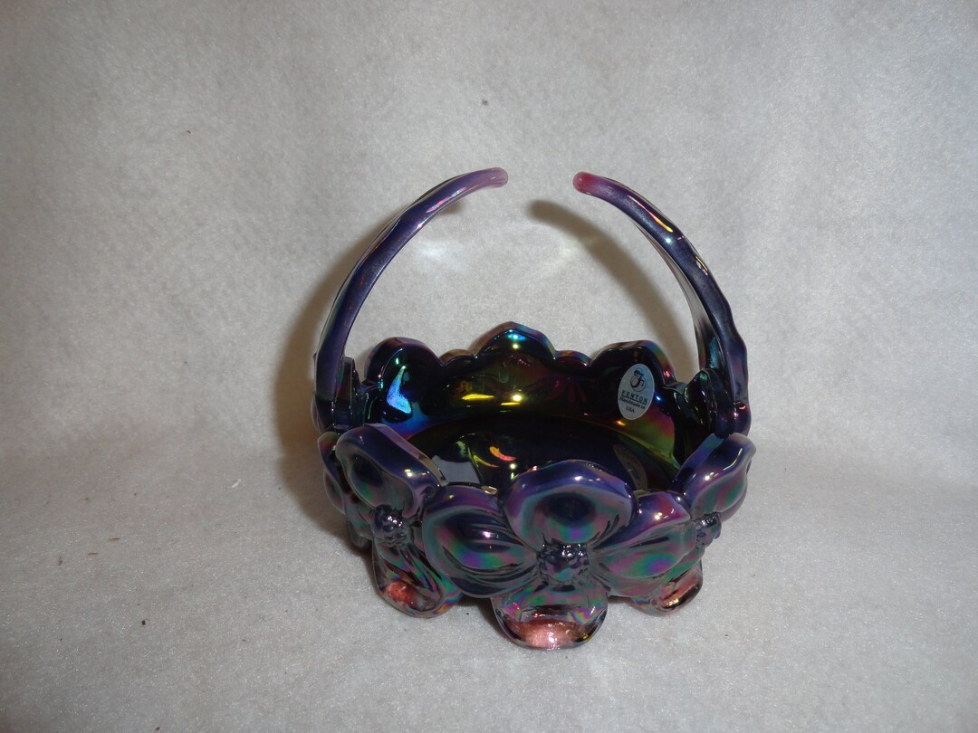 Fenton Iridescent Plum Opalescent Art Glass Basket Hand Signed by ...