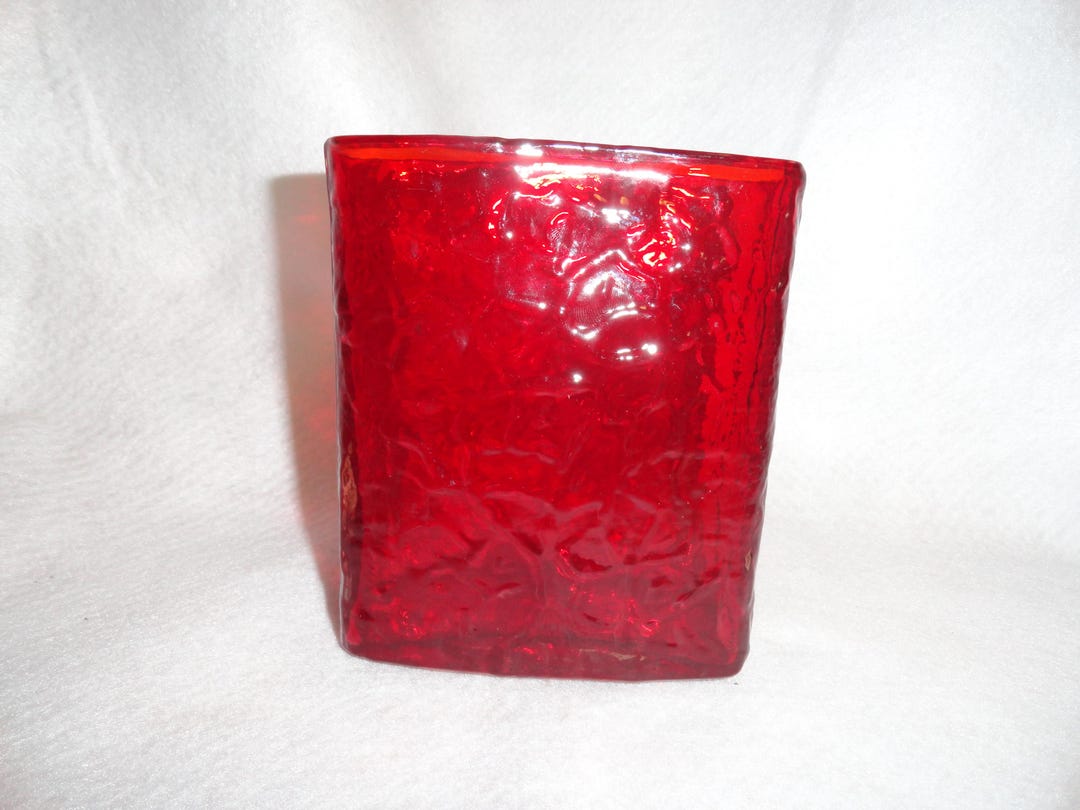 Vintage Blenko Cobweb Textured Ruby Pillow Vase - Etsy