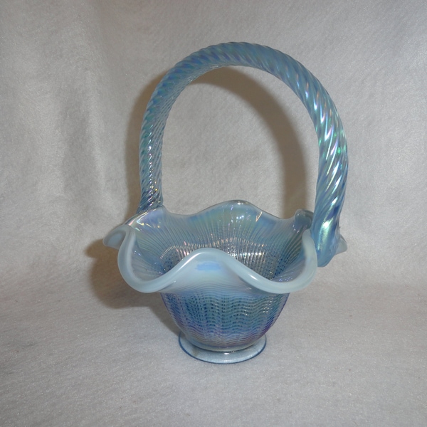 Fenton Blue Satin Glass Basket - Etsy