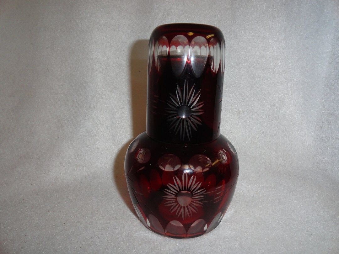 Vintage Bohemian Czech Ruby Red Cut to Crystal Tumble up Guest Set - Etsy