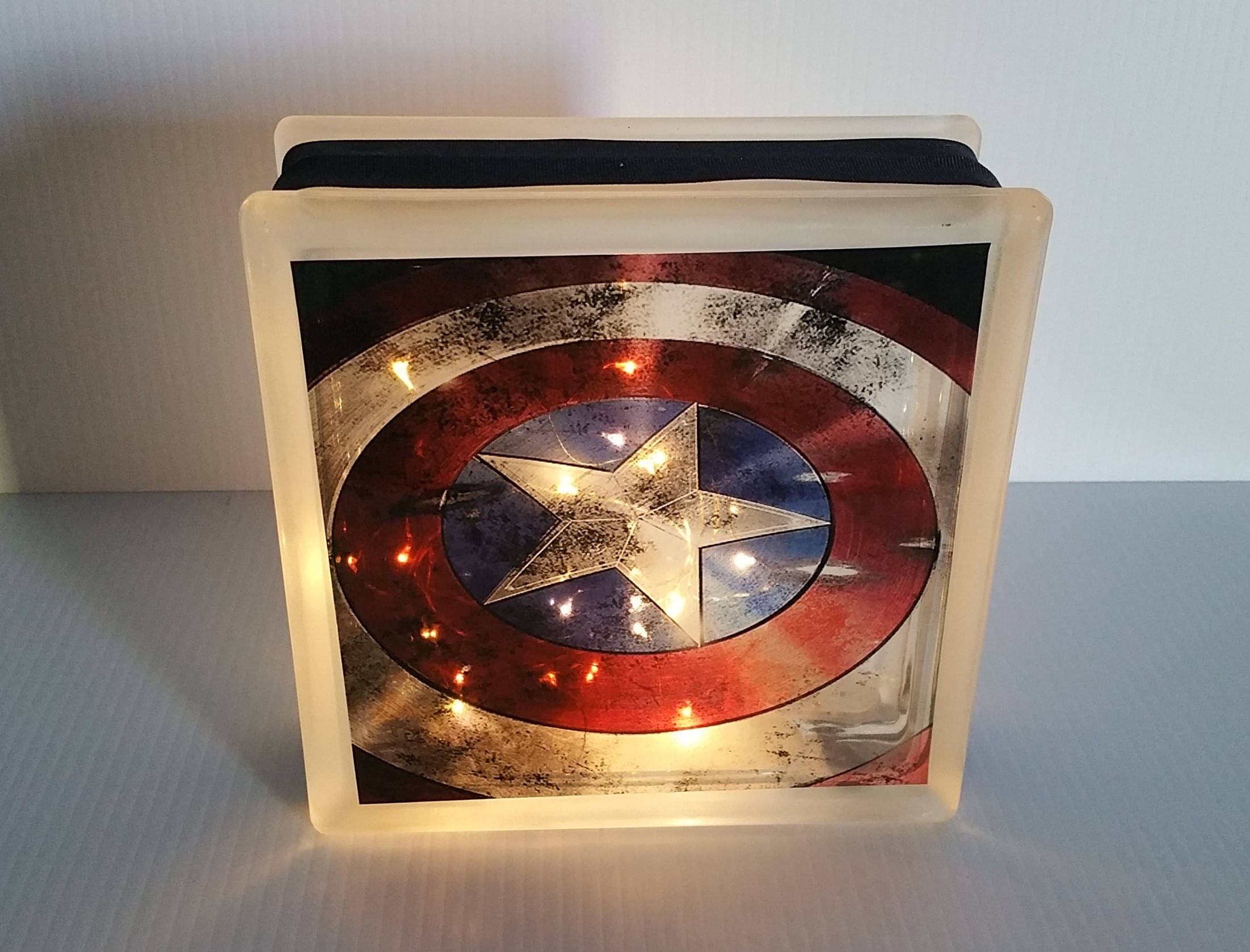 Captain America Shield Glass Block With Lights - Etsy