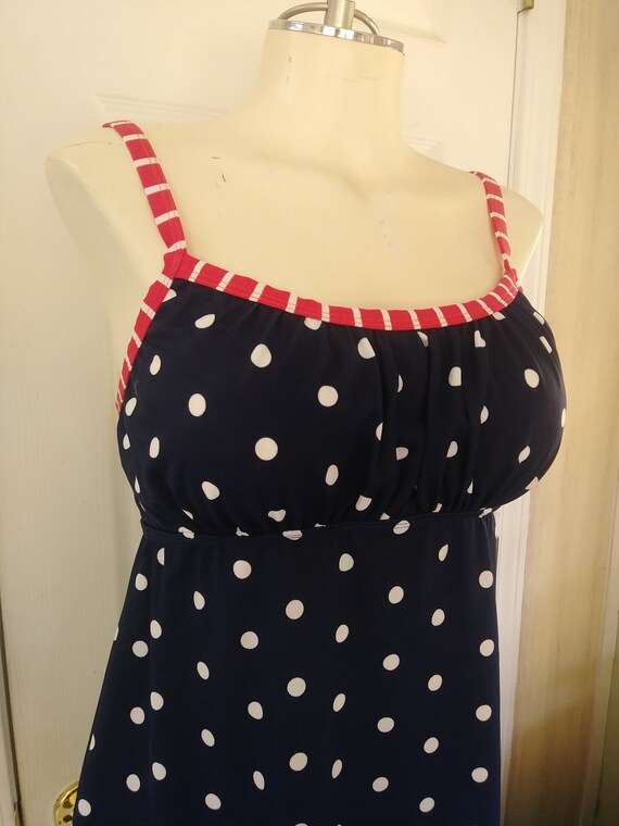 Kim Rogers Swimsuit Large Blue Polka Dot Red and Whit… - Gem