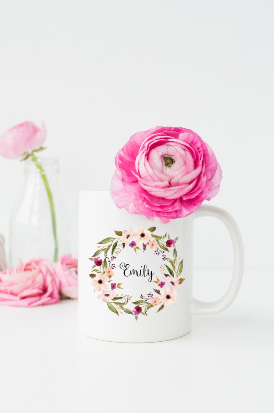 Personalized Name Mug Letter Monogram Mug Floral Wreath Mug - Etsy