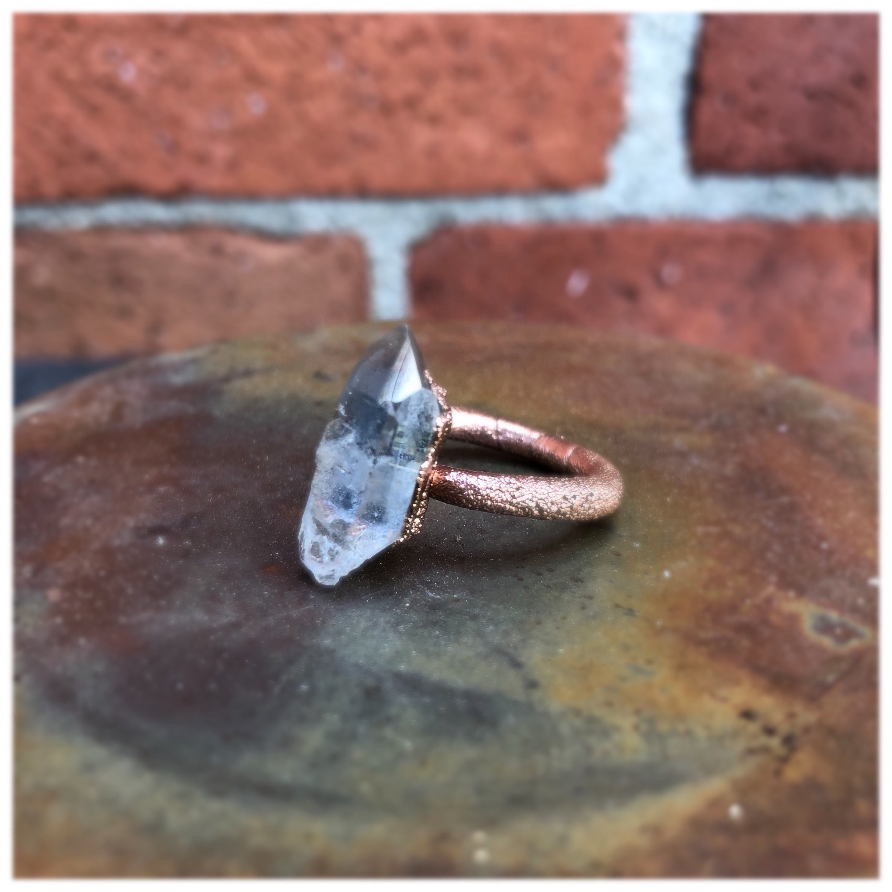 raw quartz crystal • copper electroformed ring • size 7