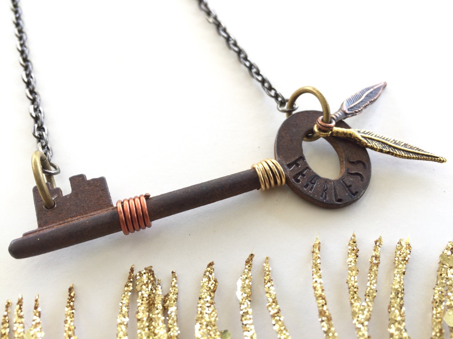 fearless | hand stamped key | iron skeleton key necklace keepsake