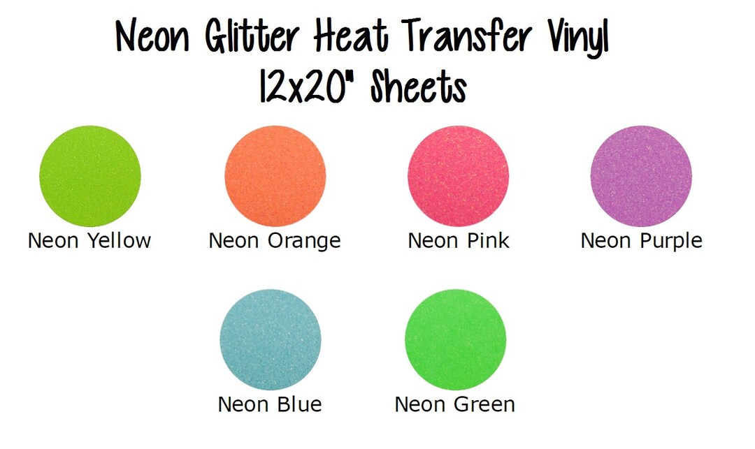 Neon Glitter Heat Transfer Vinyl 12x20 Sheets Glitter HTV Pick Your ...