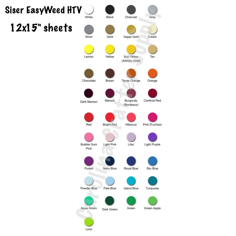 Siser Easyweed HTV 12x15" Sheets Iron-on Vinyl Heat Transfer Vinyl Pick ...