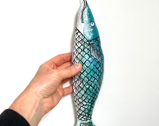 Hand-painted Papier Mache Fish Sculpture: Vintage 60s-70s Decor (4.75 ...