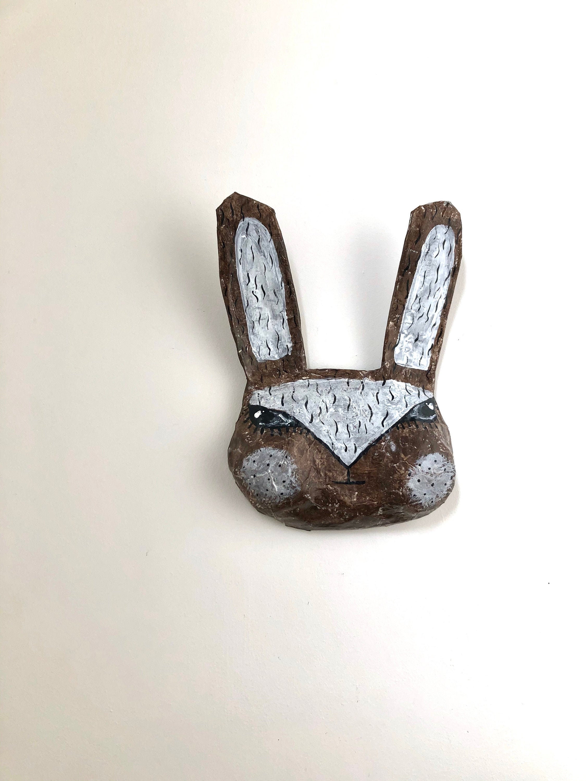 Paper Mache Rabbit Sculpture Bunny Wall Decor Original | Etsy