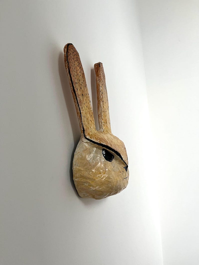 Rabbit 3D Paper Mache Wall Art, Bunny Artwork, Nature Inspired Room ...