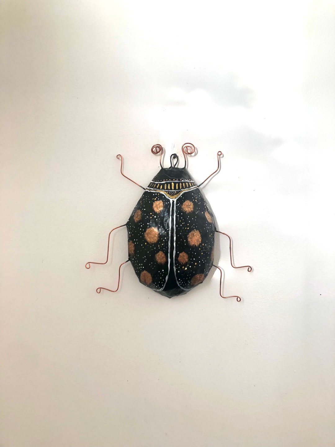 Paper Mache Beetle Sculpture, Small Black Beetle Artwork, Wall Hanging ...