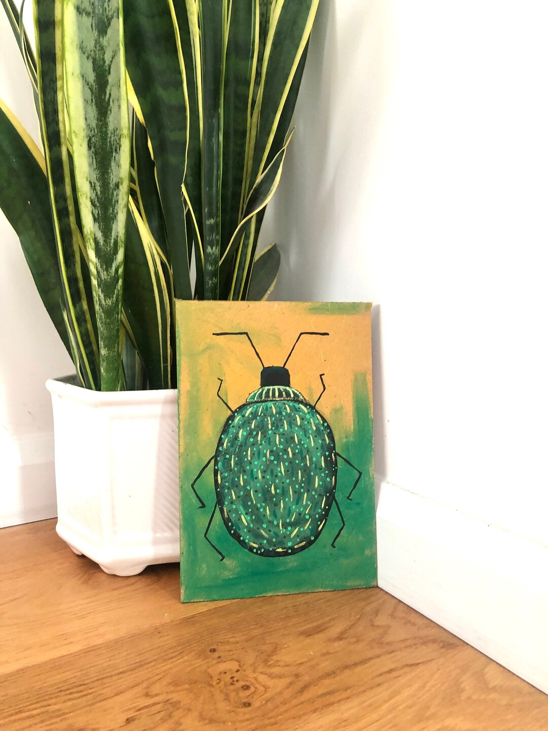 Original Acrylic Painting of Green Beetle, Insect Art, Beetle Artwork ...